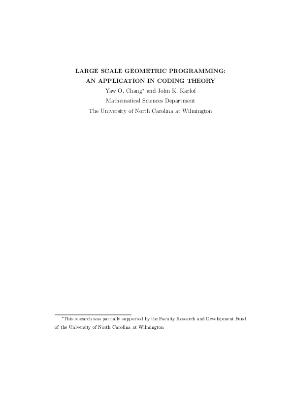 Pdf Large Scale Geometric Programming An Application In Coding Theory