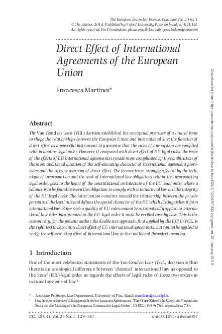 (PDF) Direct Effect of International Agreements of the European Union