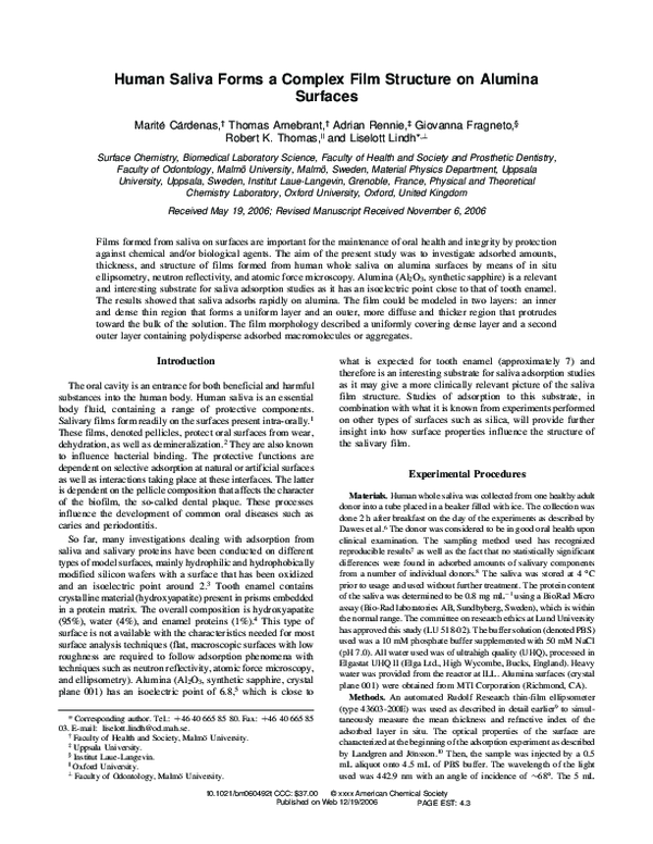 (PDF) Human Saliva Forms a Complex Film Structure on Alumina Surfaces