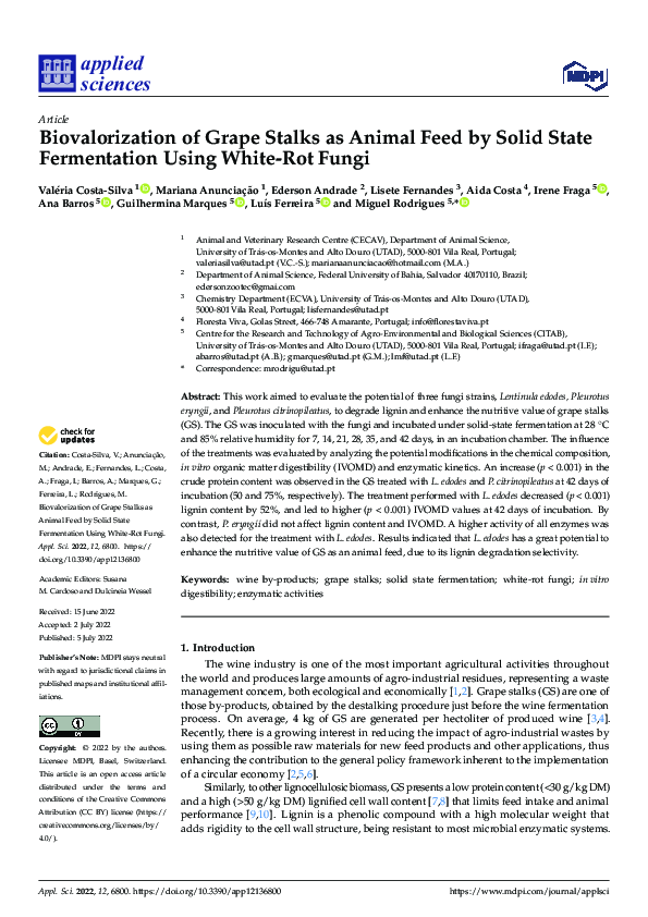 (PDF) Biovalorization of Grape Stalks as Animal Feed by Solid State ...