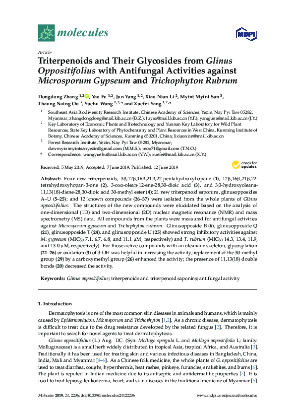(PDF) Triterpenoids and Their Glycosides from Glinus Oppositifolius ...