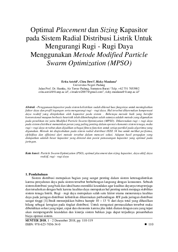 (PDF) Optimal Placement dan Sizing Kapasitor pada Sistem Radial Distribusi Listrik Untuk ...