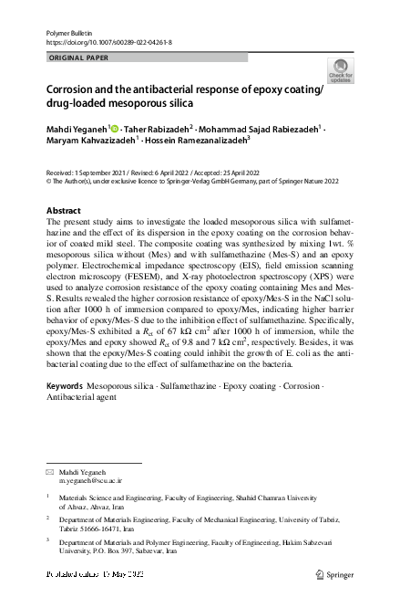 (PDF) Corrosion and the antibacterial response of epoxy coating/drug ...