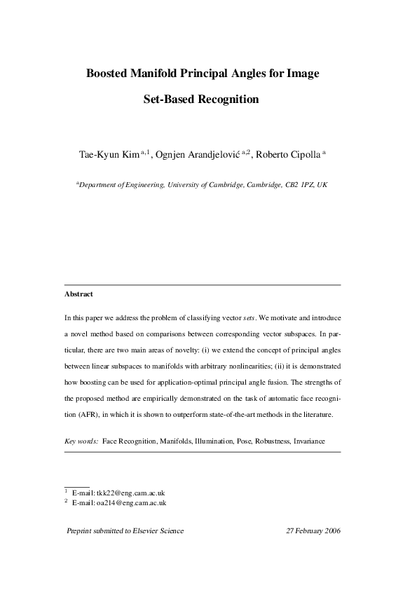 (PDF) Boosted manifold principal angles for image set-based recognition