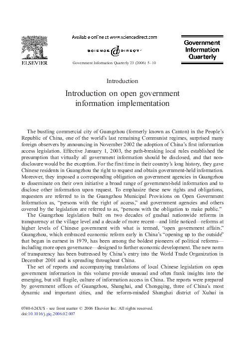 (PDF) Introduction on open government information implementation
