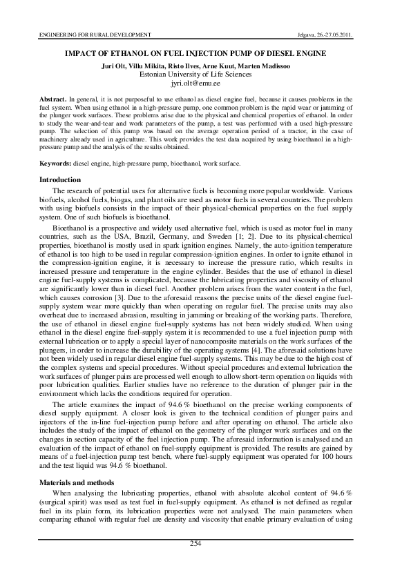 (PDF) Impact of Ethanol on Fuel Injection Pump of Diesel Engine