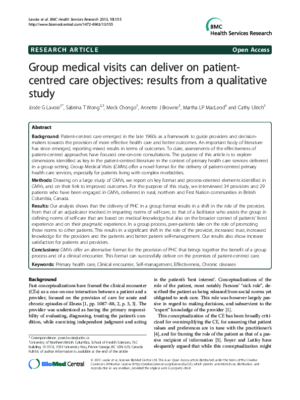(PDF) Group medical visits can deliver on patient-centred care ...