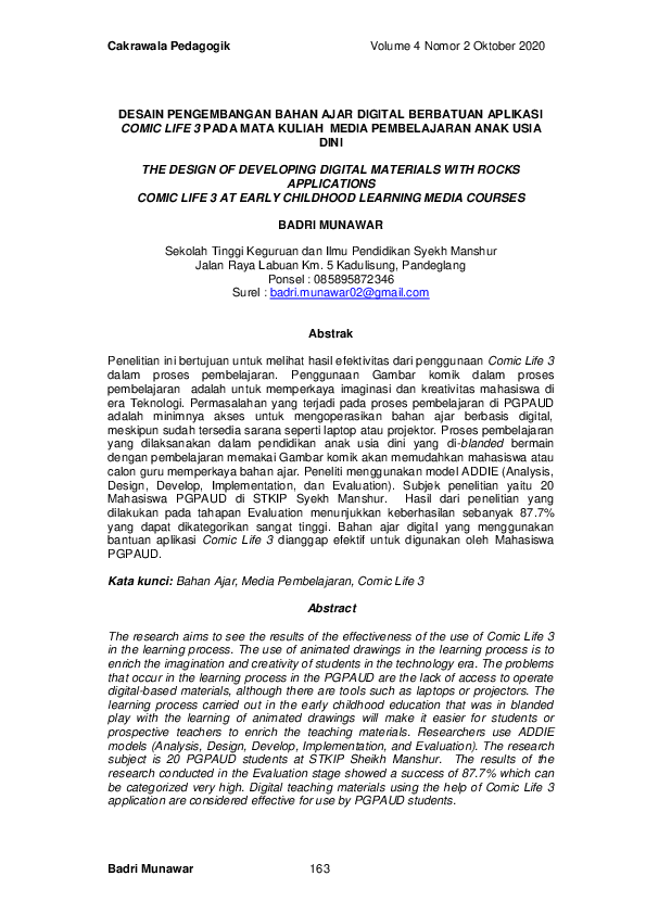 (PDF) Desain Pengembangan Bahan Ajar Digital Berbatuan Aplikasi Comic ...