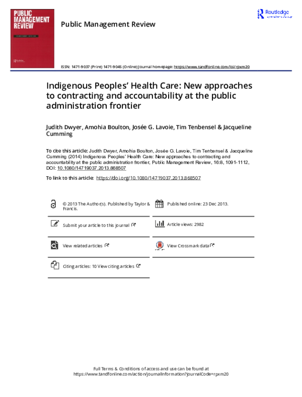 (PDF) Indigenous Peoples’ Health Care: New approaches to contracting ...
