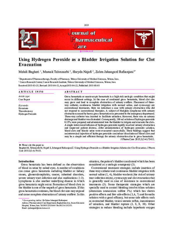 (PDF) Using hydrogen peroxide as a bladder irrigation solution for clot ...