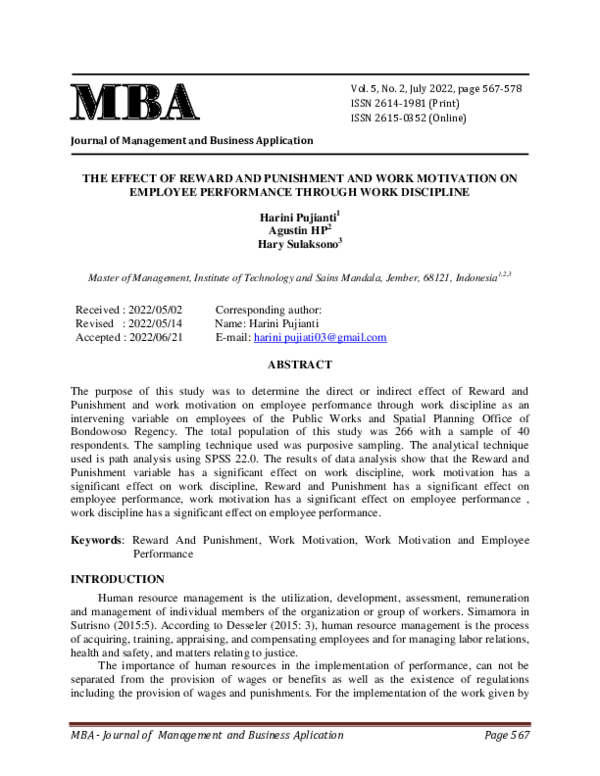 (PDF) The Effect of Reward and Punishment and Work Motivation on ...