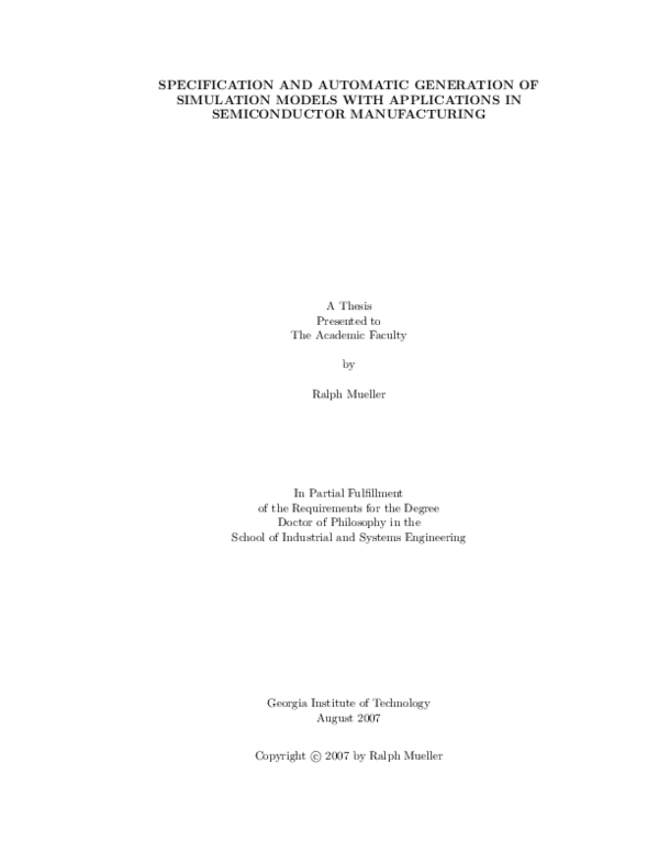 Pdf Specification And Automatic Generation Of Simulation Models With
