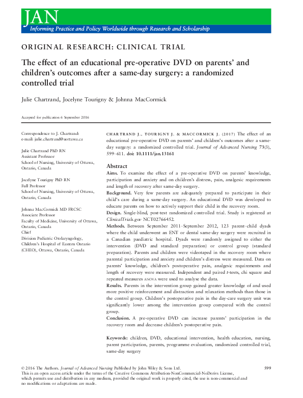 (PDF) The effect of an educational pre-operative DVD on parents’ and ...