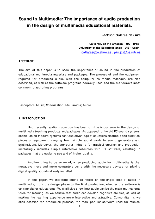 (PDF) Sound in Multimedia: The importance of audio production in the ...