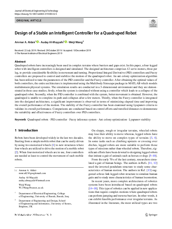 (PDF) Design of a Stable an Intelligent Controller for a Quadruped Robot