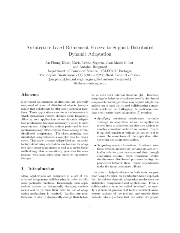 (PDF) Architecture-based Refinement Process to Support Distributed Dynamic Adaptation