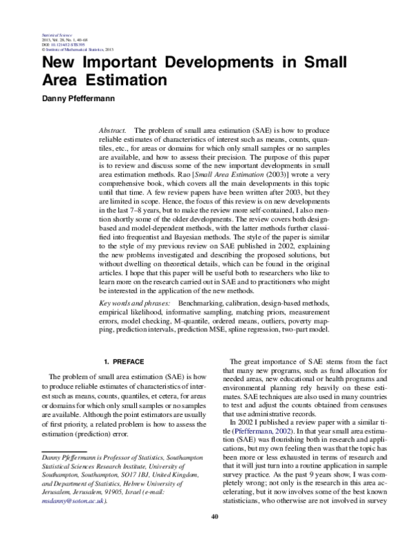 (PDF) New Important Developments in Small Area Estimation