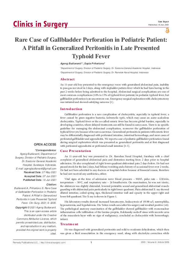 (PDF) Rare Case of Gallbladder Perforation in Pediatric Patient: A ...