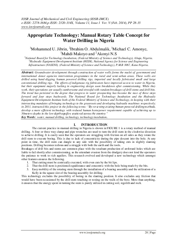 (PDF) Appropriate Technology: Manual Rotary Table Concept for Water ...