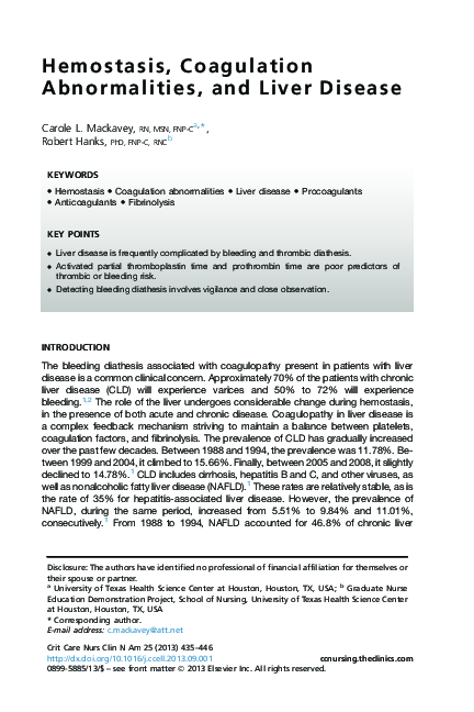 (PDF) Hemostasis, Coagulation Abnormalities, and Liver Disease