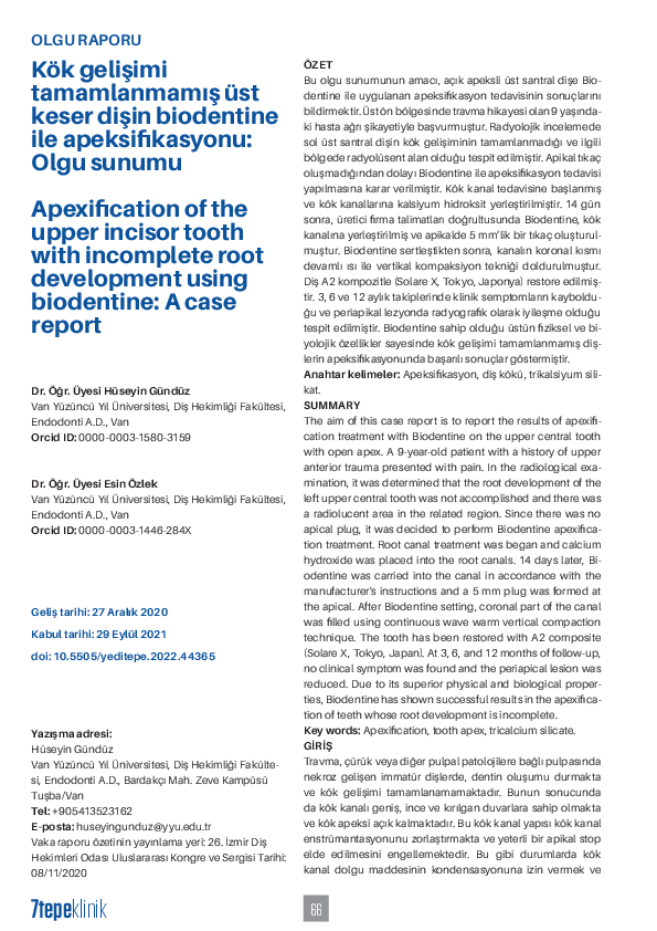 (PDF) Apexification of the upper incisor tooth with incomplete root ...