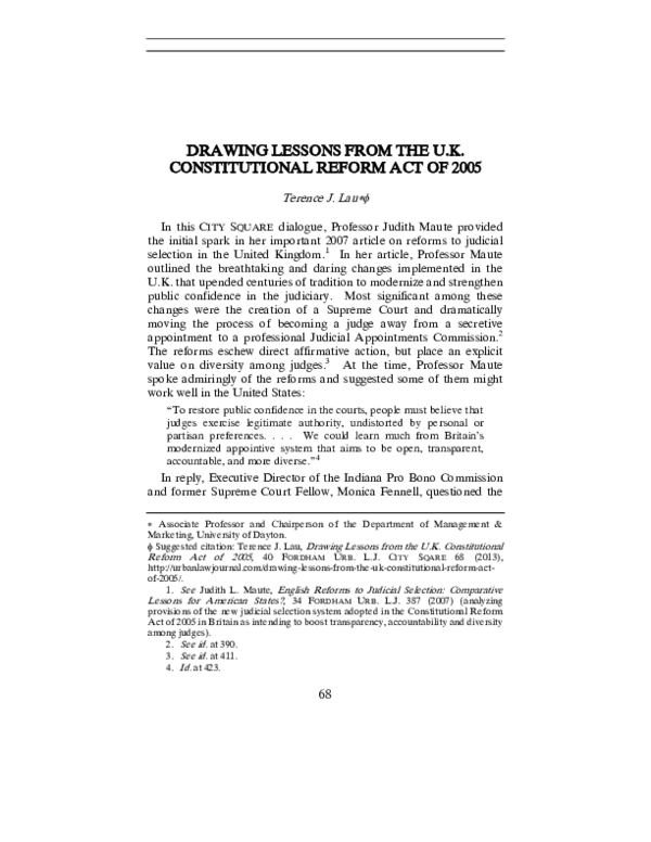 (PDF) Drawing Lessons From the U.K. Constitutional Reform Act of 2005