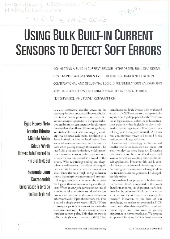 (PDF) Using Bulk Built-in Current Sensors to Detect Soft Errors