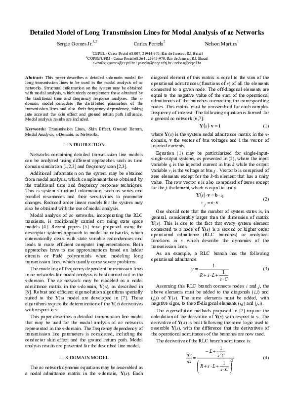 (PDF) Detailed model of long transmission lines for modal analysis of ...