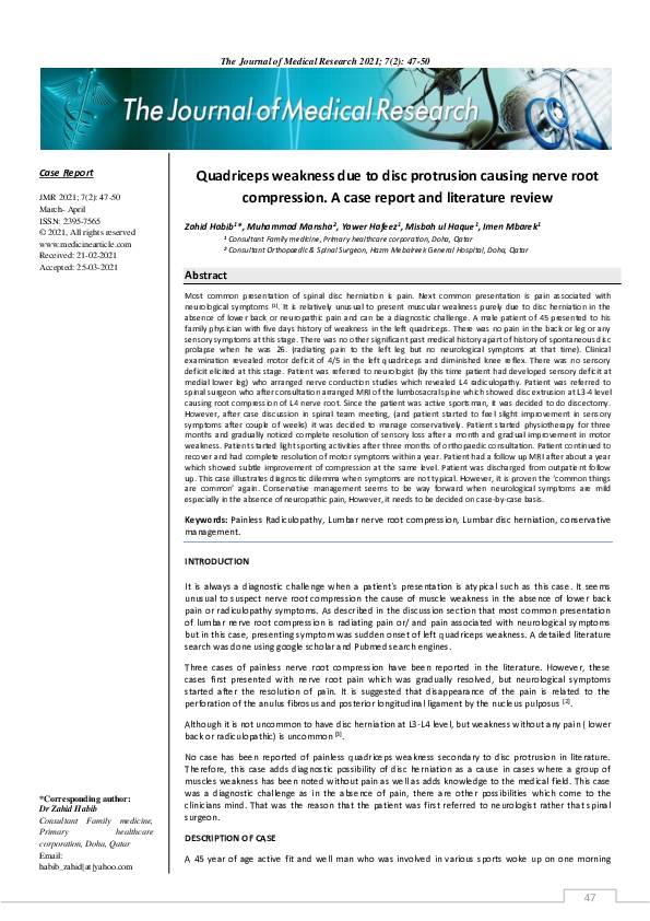 Pdf Quadriceps Weakness Due To Disc Protrusion Causing Nerve Root 2038