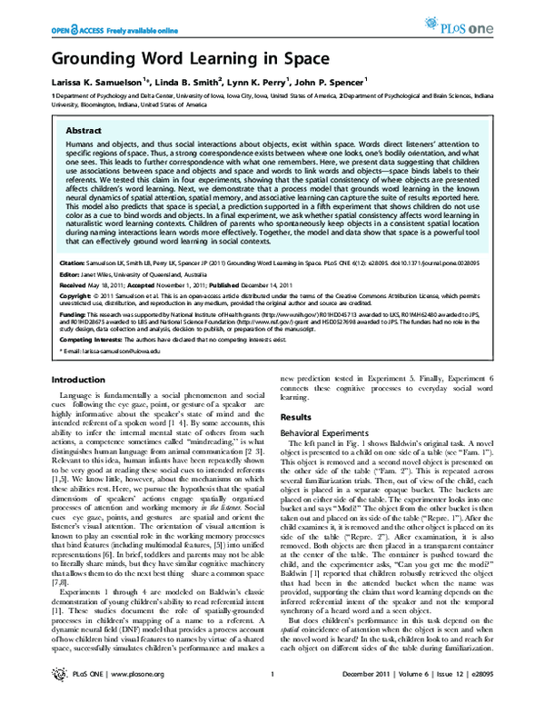(PDF) Grounding Word Learning in Space | John Spencer - Academia.edu