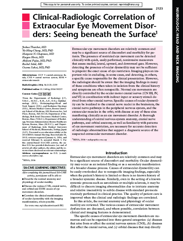 (PDF) Clinical-Radiologic Correlation of Extraocular Eye Movement ...