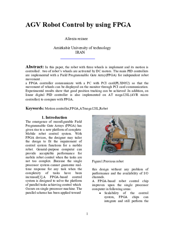 (PDF) AGV robot control by using FPGA