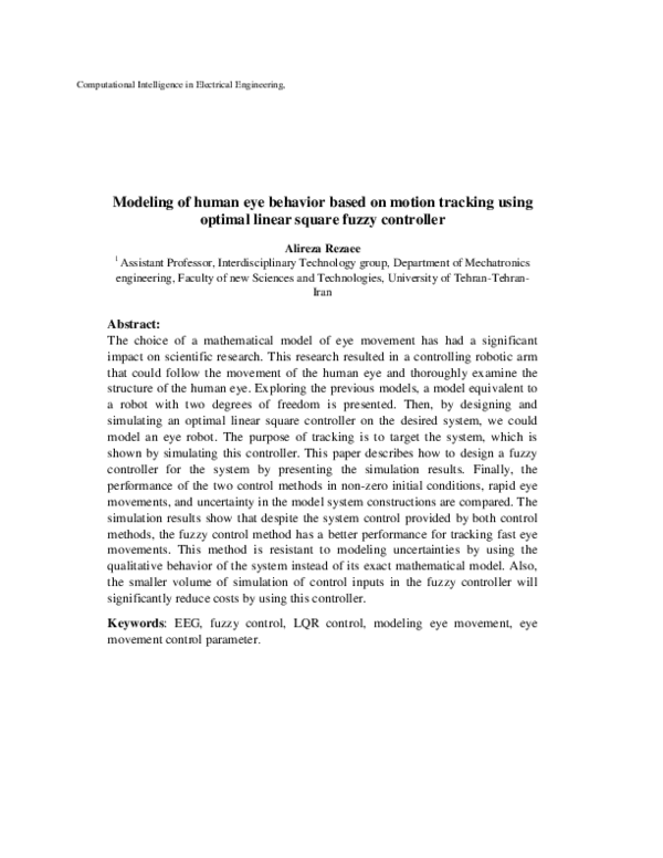 (PDF) Modeling of human eye behavior based on motion tracking using optimal linear square fuzzy ...
