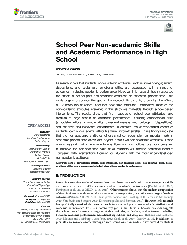 (PDF) School Peer Non-academic Skills and Academic Performance in High ...