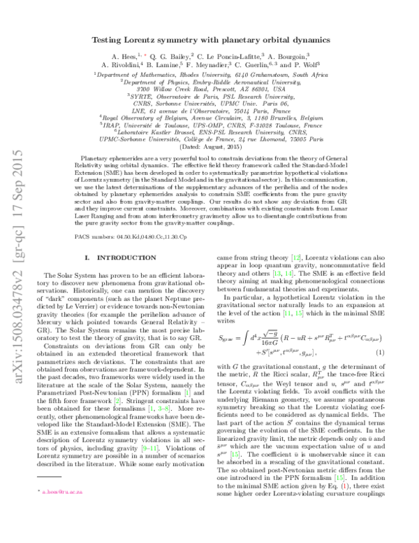 (PDF) Testing Lorentz symmetry with planetary orbital dynamics