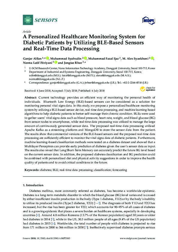 (PDF) A Personalized Healthcare Monitoring System for Diabetic Patients by Utilizing BLE-Based ...