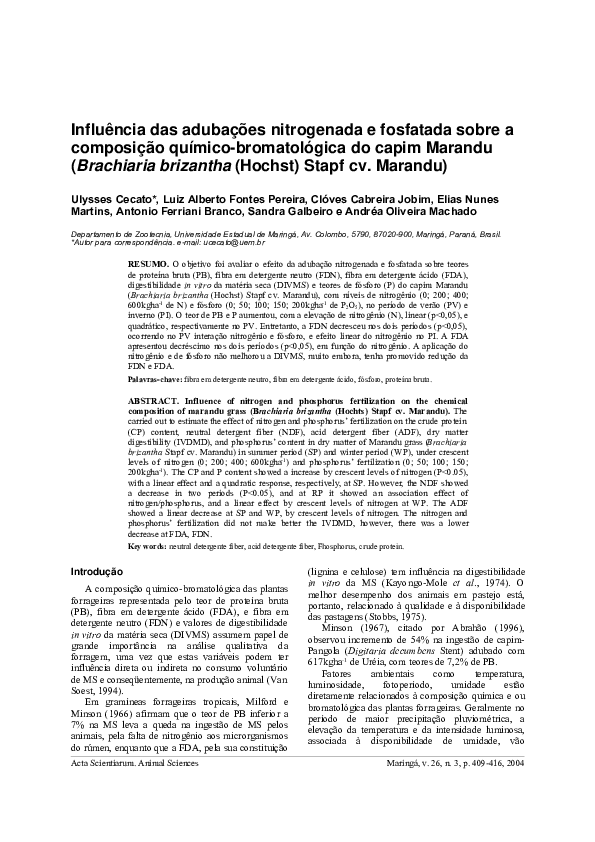 (PDF) Influência das adubações nitrogenada e fosfatada sobre a ...