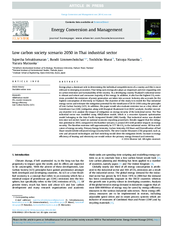 Pdf Low Carbon Society Scenario 2050 In Thai Industrial Sector