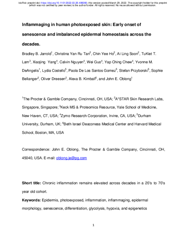 (PDF) Inflammaging in human photoexposed skin: Early onset of ...