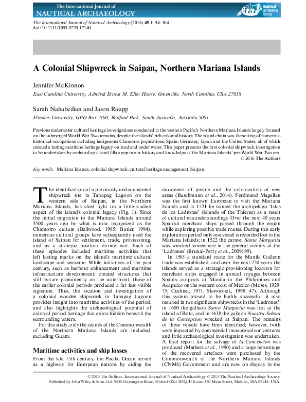 (PDF) A Colonial Shipwreck in Saipan, Northern Mariana Islands