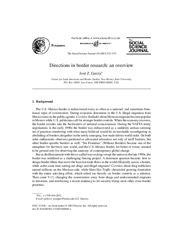 (PDF) Directions in border research: an overview