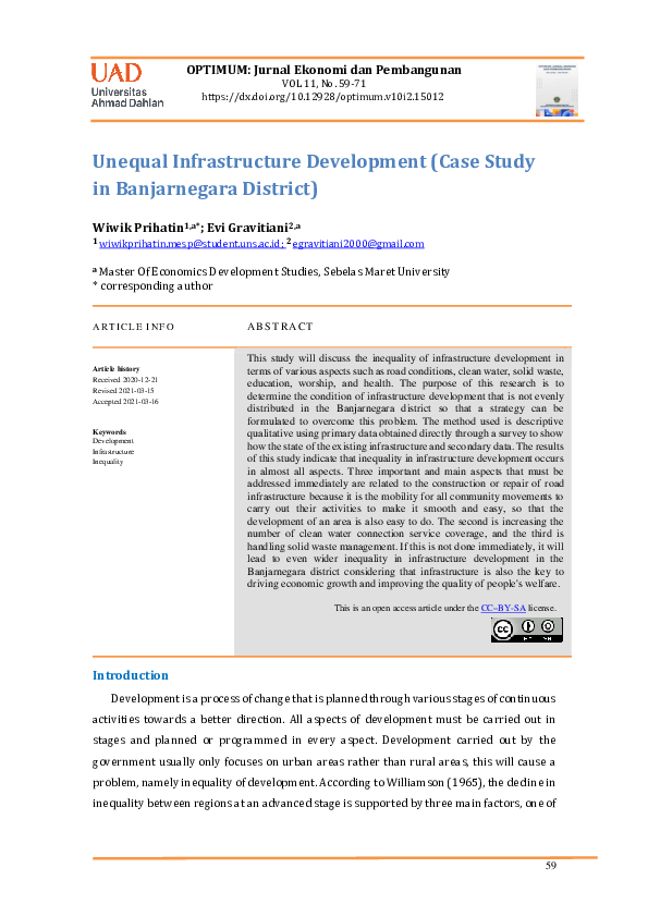 (PDF) Unequal Infrastructure Development (Case Study in Banjarnegara ...