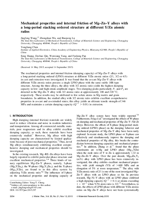 (PDF) Mechanical properties and internal friction of Mg–Zn–Y alloys with a long-period stacking ...