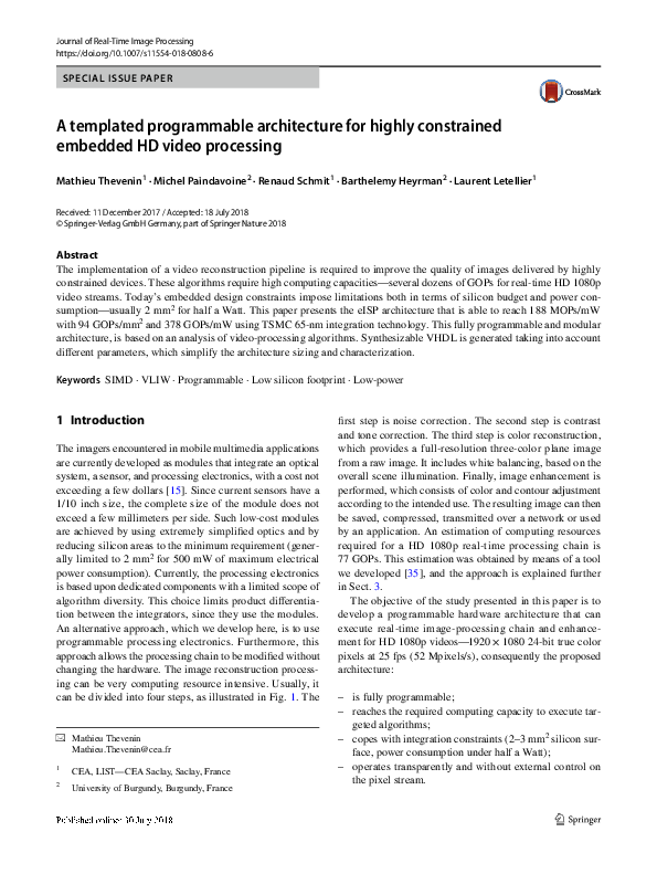 (PDF) A templated programmable architecture for highly constrained embedded HD video processing