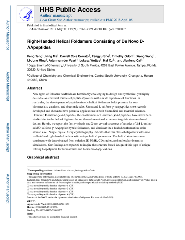 (PDF) Right-Handed Helical Foldamers Consisting of De Novo d-AApeptides