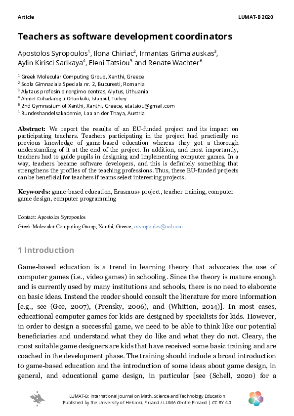 (PDF) Teachers as software development coordinators