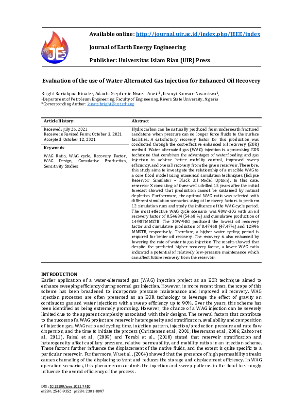 (PDF) Water Alternated Gas Injection in EOR Analysis