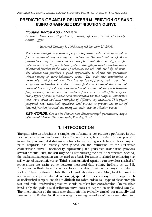 (PDF) Prediction of Angle of Internal Friction of Sand Using Grain-Size ...