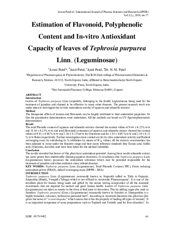 (PDF) Estimation of Flavonoid, Polyphenolic Content and In-vitro ...