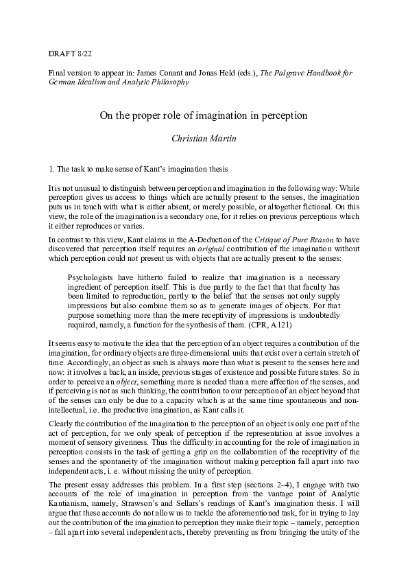 (PDF) On the proper role of imagination in perception
